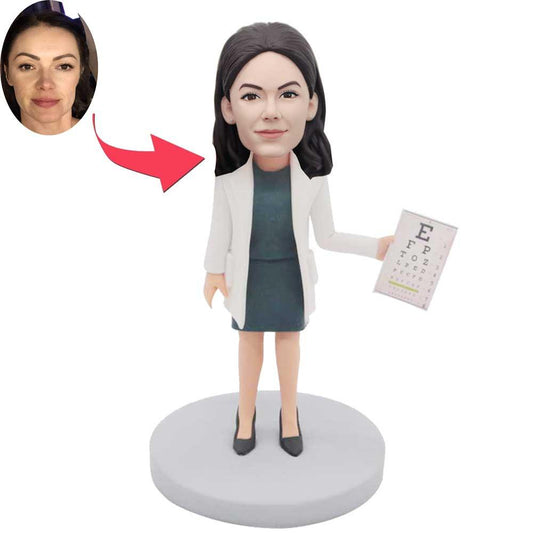 Custom Female Optometrist Bobbleheads With Eye Chart – Awesomebobblehead